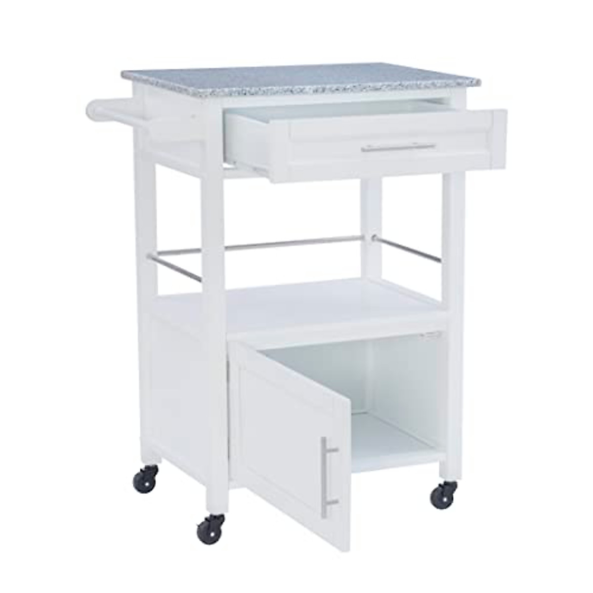 White Linon Storage Cart On Wheels With Granite Top. Great For Small Kitchens!!