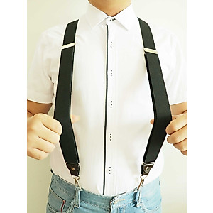 JIERKU Romanlin Mens Suspenders for Work 3 Swivel Hook Clips Y-Back for Groomsmen Leather Black