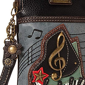 Chala Group Piano Cellphone Crossbody Handbag - Convertible Strap, Indigo, 5" x 7.5" x 1"