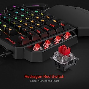 Redragon K585 DITI Wired One-Handed RGB Mechanical Gaming Keyboard, 42 Keys Type-C Professional Gaming Keypad w/Upgraded Hot-Swappable Socket, 7 Onboard Macro Keys & Detachable Wrist Rest