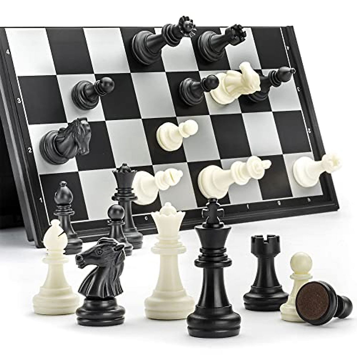 A&A Magnetic Plastic Travel Chess Set w/Folding Chess Board, Educational Toys for Kids and Adults - 12.6"(32cm) * 12.6"(32cm) Board