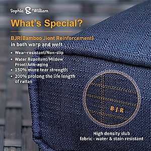 Sophia & William Patio Furniture Set with Gas Fire Pit Table 9 Piece Wicker Rattan Outdoor Sectional Sofa W/Coffee Table, Conversation Set, CSA Approved Propane Fire Pit(Navy Blue-Rectangular Table)