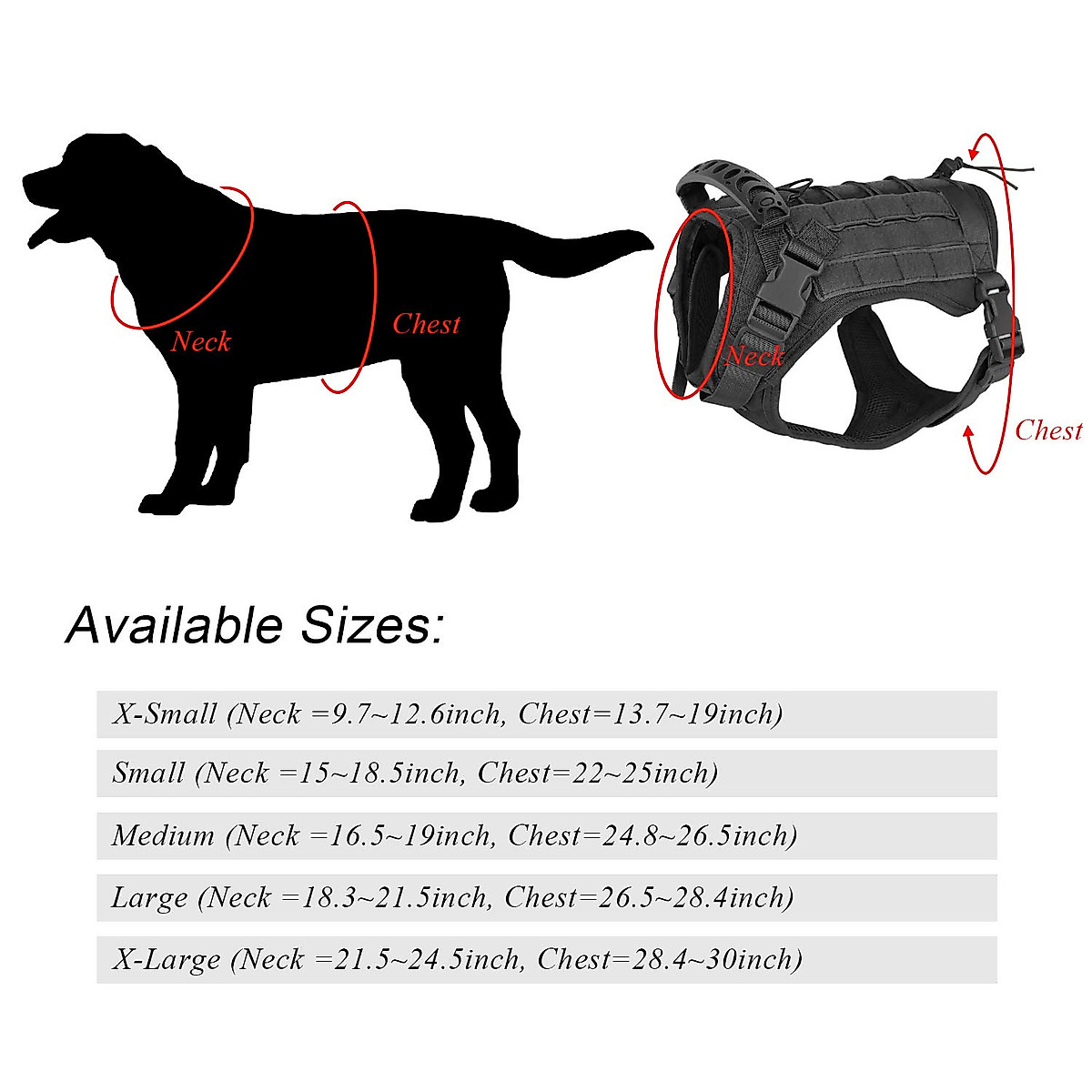 Hanshengday Tactical Service Dog Vest Harness for Medium Large Dog, Military K9 Training Dog Vest with Molle & Loop Panels Adjustable Tactical Dog Vest Harnesses with Handle (01XL, 01-Black)