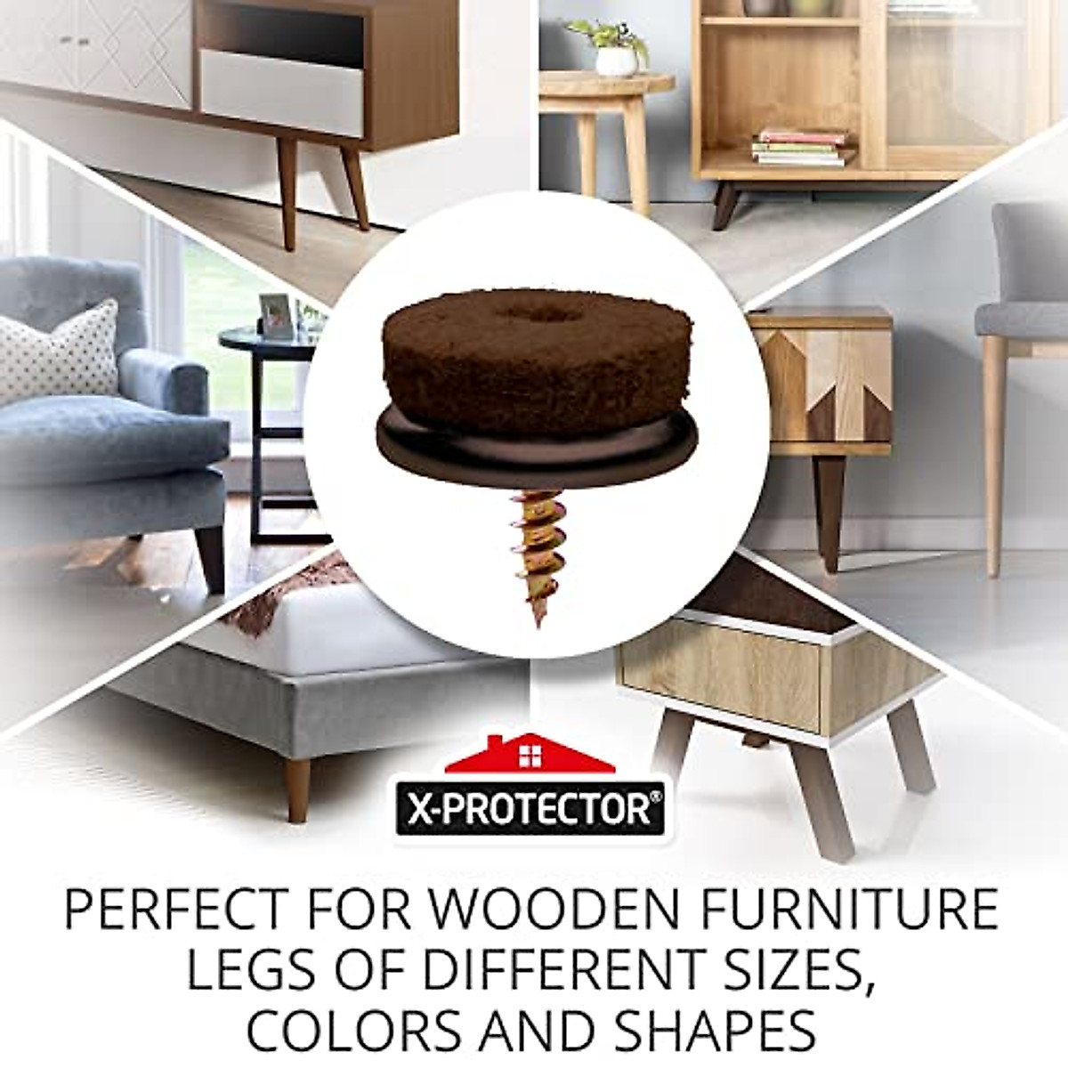 Screw-On Felt Furniture Pads X-Protector 24 PCS - 0.8” Chair Leg Floor Protectors for Hardwood Floors - Premium Chair Glides - Brown Floor Protectors for Chairs - The Best Furniture Sliders!