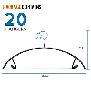 FSUTEG No Bump Rubber Coated Hangers 20 Pack - Heavy Duty Contour Metal Clothes Hangers, 15-18lb Weight Capacity, Non-Slip & Space Saving for Wardrobe, Closet, Dorm (16.5 Inch, Black)