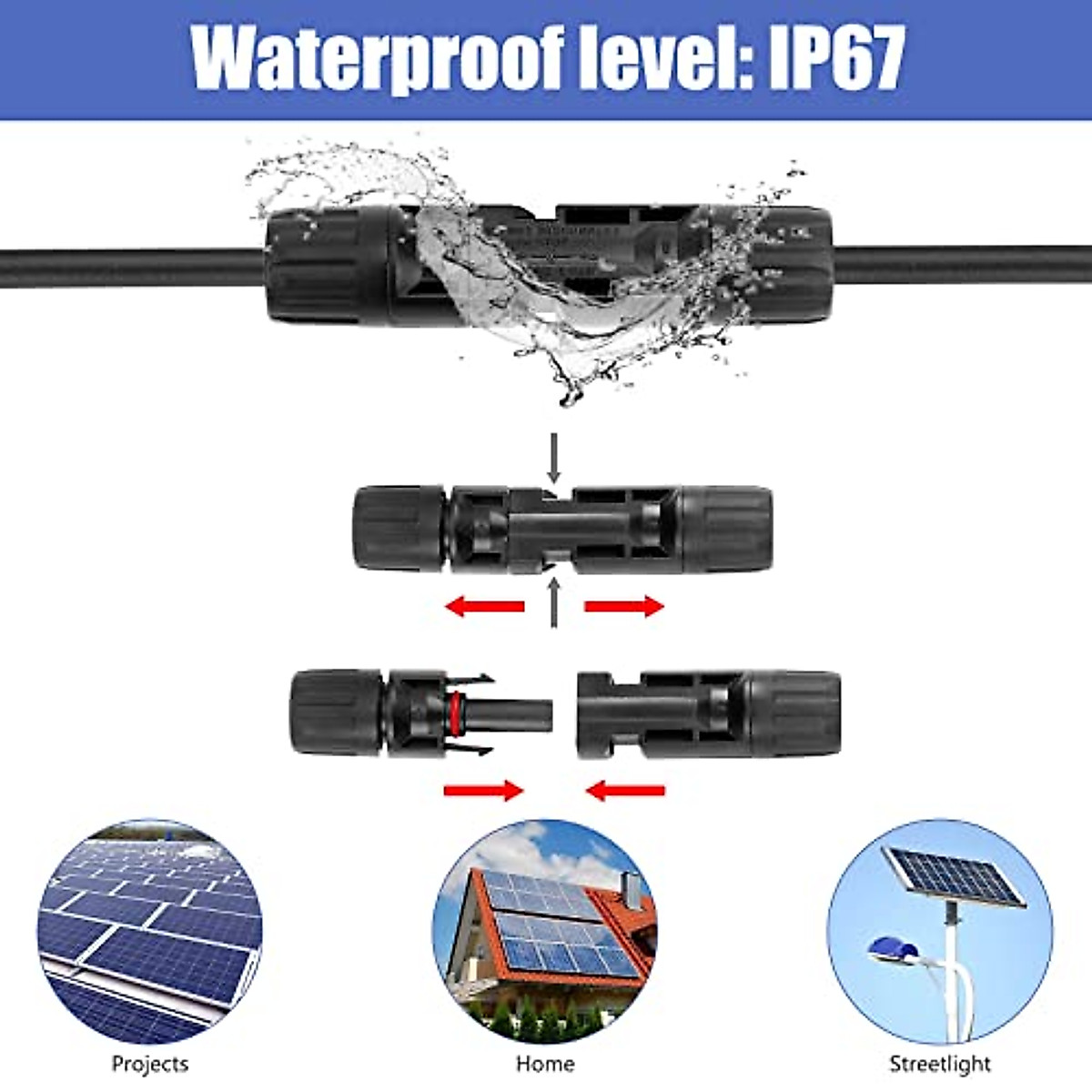 PRECIHW 12 Pairs Solar Panel Cable Connectors, Multi-Contact 4 Solar Connectors, IP67 1000V 30A Waterproof Male/Female Solar Panel Cable Connectors for 2.5/4/6mm² with 2 Pack Wrenches