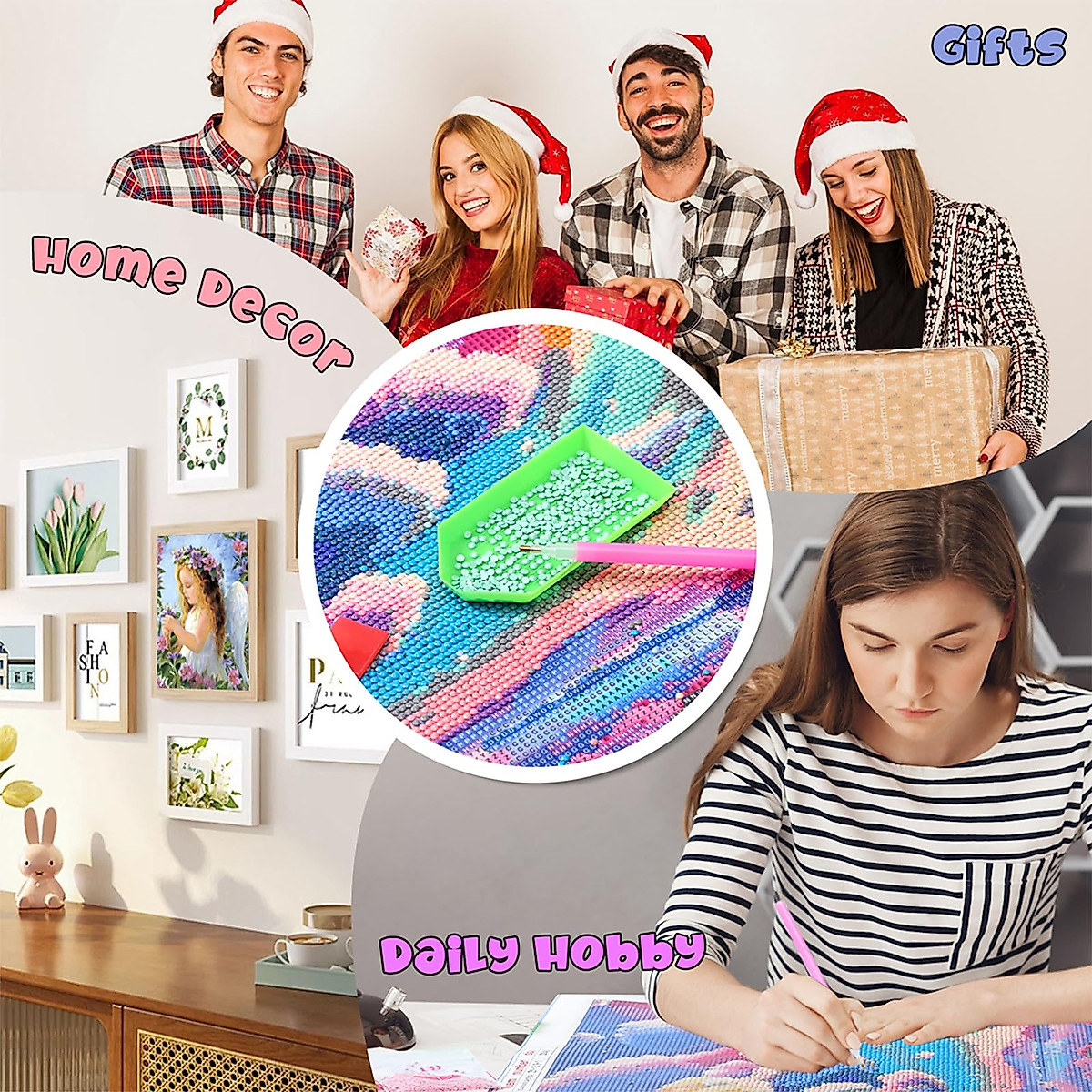 QAZWSX 5D Angel Diamond Painting Kits, Pink Flowers DIY Diamond Art Kits for Adults, Full Round Drill Crystal Cross Stitch Adults Craft for Wall Office Decor Christmas Thanksgiving Gift 12x16 inch