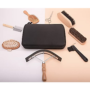 Horse Grooming Kit （10-Piece） with Tote，Horse Cleaning Tool Set with Assorted Hair and Curry Comb, Hoof Pick Sweat Scraper，Grooming Scissors，Portable Black Storage Bag，Riding Equipment for Beginners