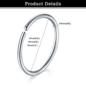 FECTAS Nose Ring Surgical Steel 20g Gauge 8mm 10mm 12mm Piercing Hoops Jewelry 27PCS