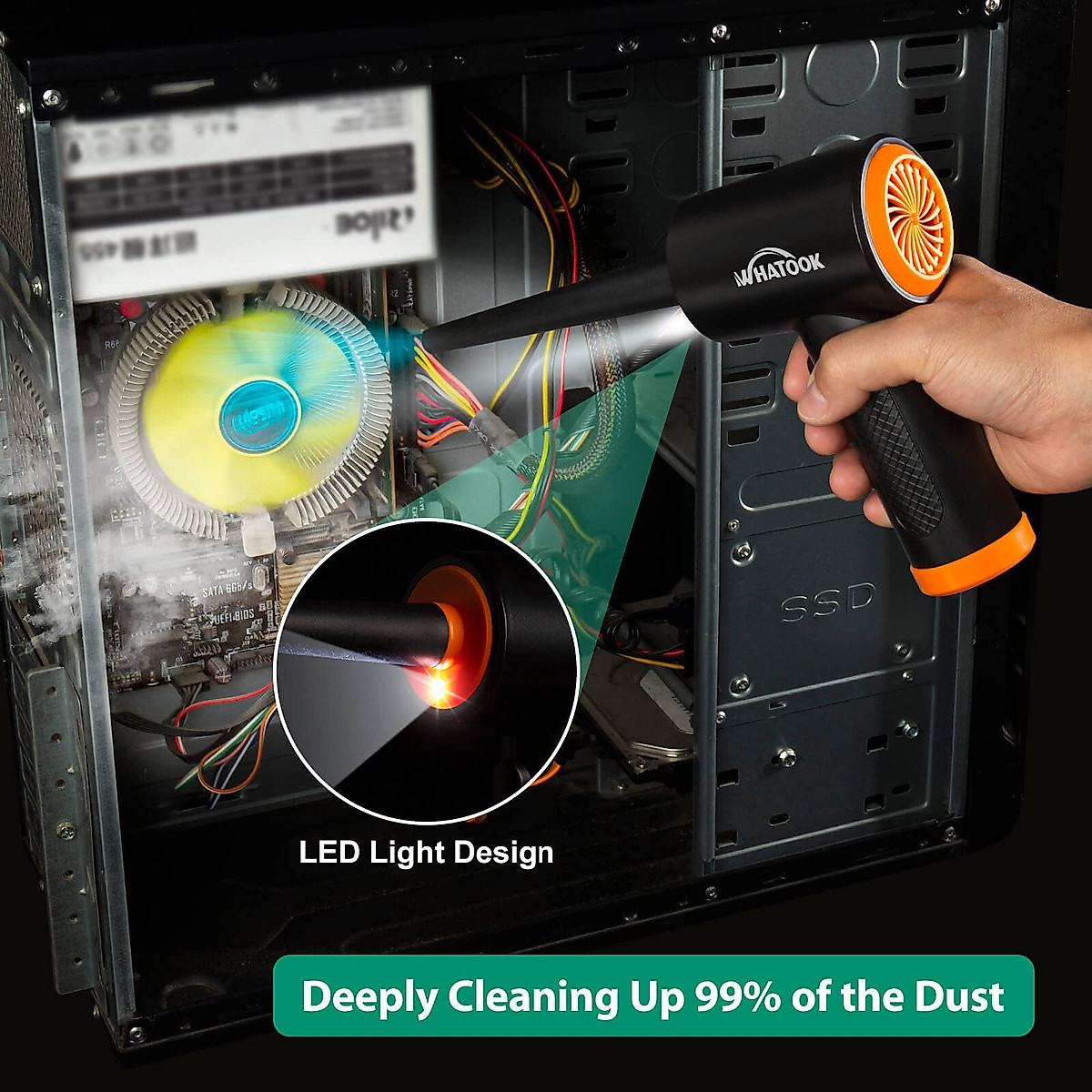 Compressed Air Duster-Reusable Electric Air Duster-3 Speeds 60000 RPM with LED Light-Canned Air Replacement for Keyboard Cleaning-Rechargeable Cordless Air Duster for Computer and Car Blowing