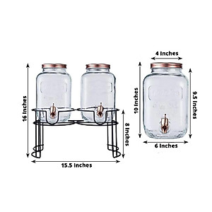 Efavormart Set of 2 Glass Beverage Dispenser with Spigot Metal Lid and One Black Stand - 2 Gallon, Wide Mouth Easy Filling