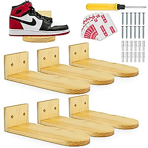 Wall Shoe Shelf - Pine Wood Shoe Display Shelf- Traditional Creations Set of 6 Wall Mount, and Adhesive Tape Installation, Floating Shoe Display Stand for Sneakersshelf