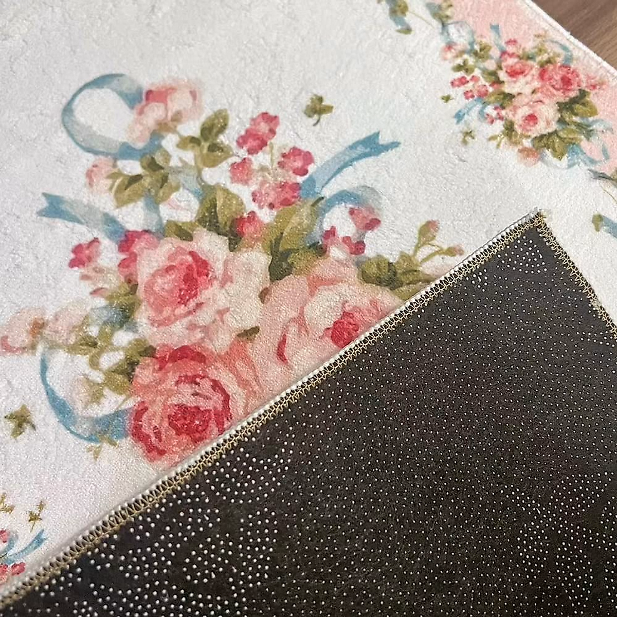 BOOMLATU Roses Flowers and Bow-Knot Door Mats Entrance Front Door Rug,Machine Washable Non Slip Romantic Powder Fluffy Fuzzy Soft Area Rug Kitchen Rug 19.6x31.4in