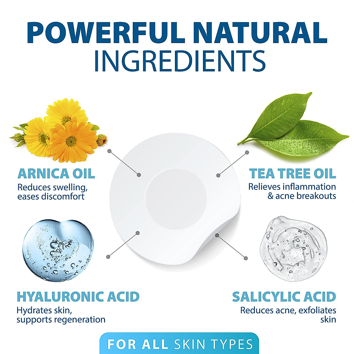 Acne Patches - Hydrocolloid Bandages with Salicylic & Hyaluronic Acids and Tea Tree Oil - Pimple Patches for Cystic Acne, Blemishes & Breakouts (120 Invisible Zit Stickers)