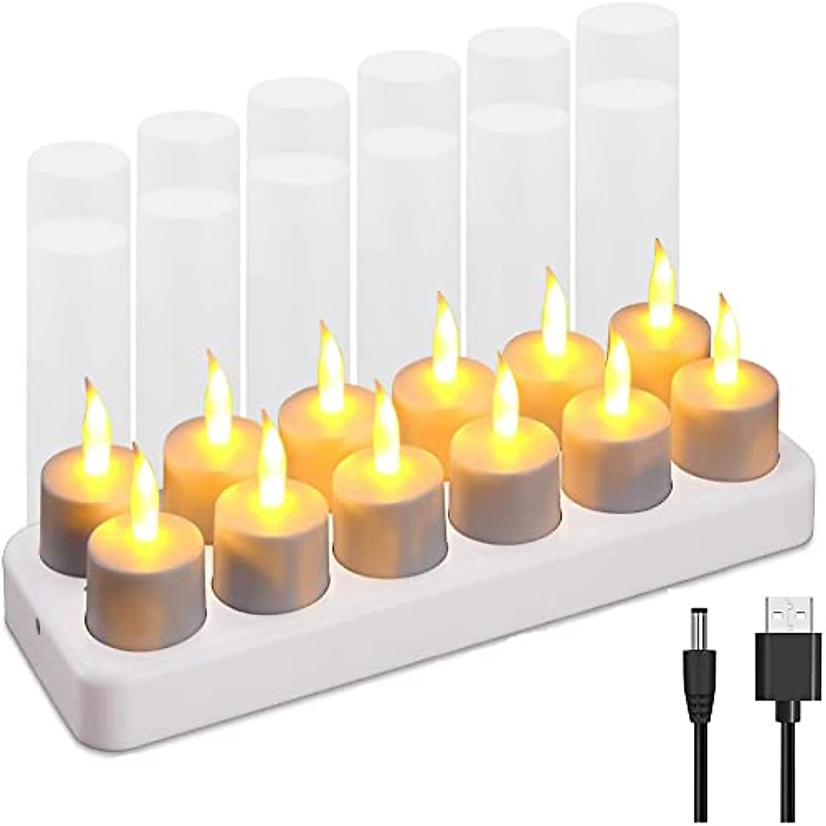 FireflyStar LED Candles Rechargeable Battery Powered Candles Tealight Candles 12 Pack with Charging Dock Tealight Cup