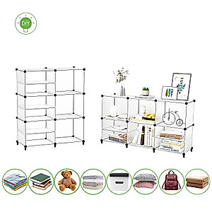 FUNLAX Cube Storage Organizer, Plastic Storage Cube with Divider Design, Interlocking Closet Organizer and Storage Shelves, DIY Square Closet Cabinet Shelves Bookshelf for Bedroom Home Office White