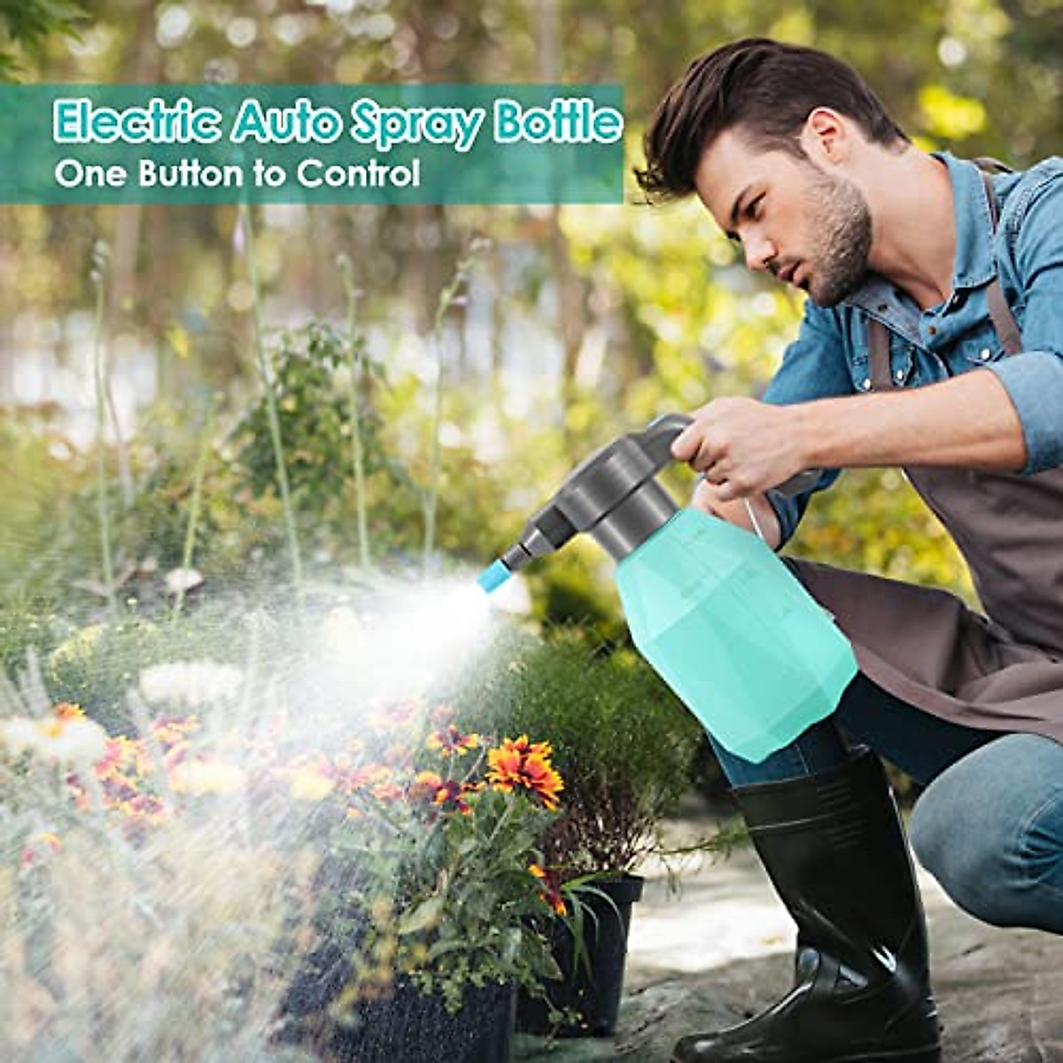 SideKing 0.5 Gallon Electric Spray Bottle Plant Mister for Indoor/Outdoor Plants, 2L Automatic Watering Can Rechargeable Battery Powered Sprayer with Adjustable Spout for Garden, Fertilizing, Cleaning
