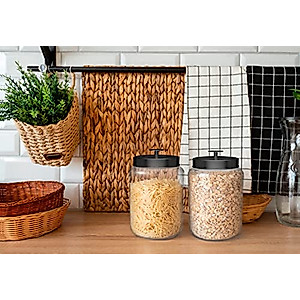Kook Glass Large Kitchen Canister Set, Food Storage Containers, Bathroom Jars, Airtight Lids, 3.7 Liters, .98 gallons, Set of 2 (Black)