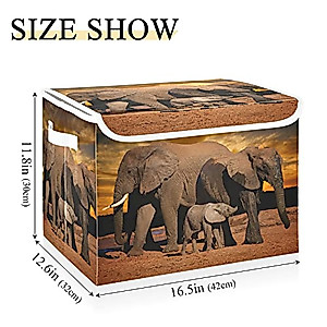 innewgogo African Elephant Storage Bins with Lids for Organizing Closet Organizers with Handles Oxford Cloth Storage Cube Box for Pets Toys