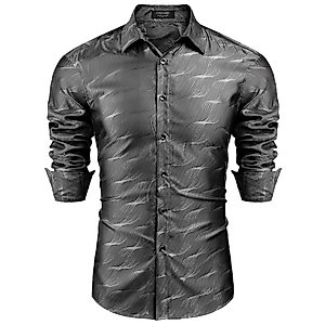 COOFANDY Men's Luxury Dress Shirt Long Sleeve Slim Fit Satin Like Shirt Wedding Party Button Down Shirts Grey