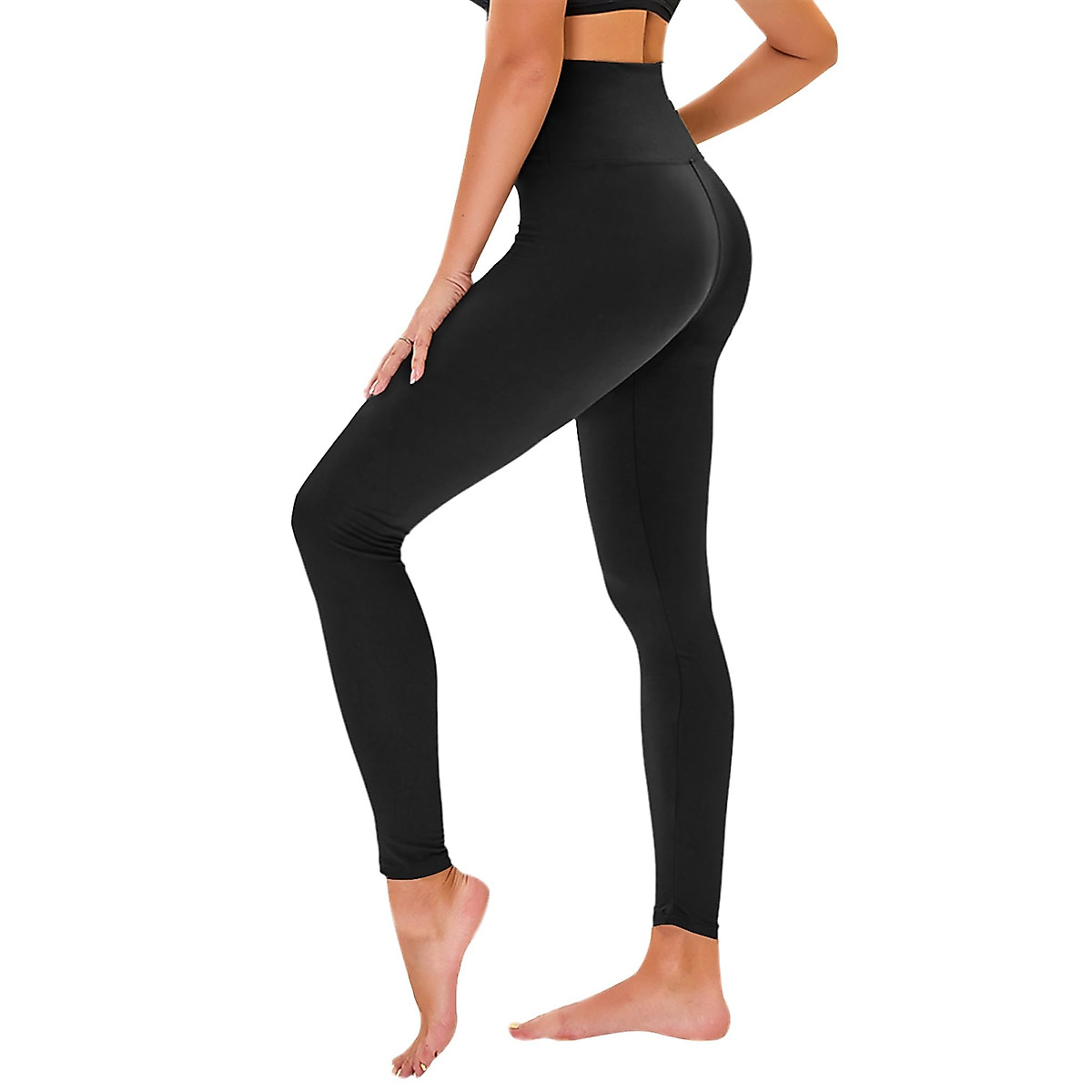 High Waisted Leggings for Women - No See Through Tummy Novelty Workout Yoga Pants with Pockets Reg & Plus Black