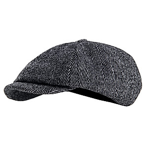 Hccfit 2 Pack Newsboy Cap Peaky Herringbone Baker Boy Flat Caps for Men Women (Black and Gery)
