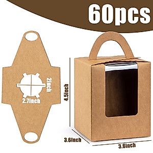 VGOODALL Kraft Cupcake Boxes,50pcs Single Cupcake Carrier with Window Insert and Handle Kraft Pastry Containers Muffins Cupcake Carriers for Bakery Wrapping Party Favor Packing