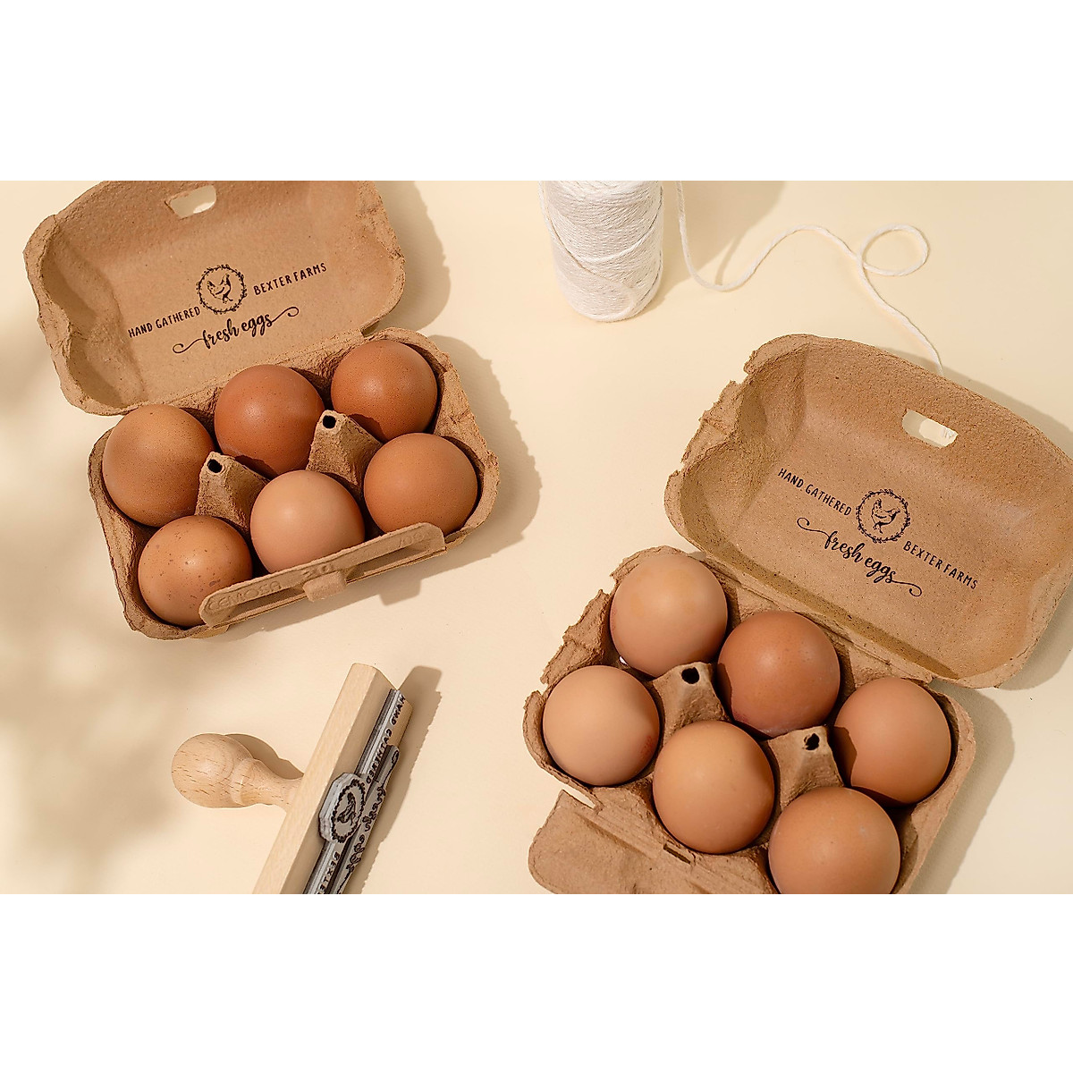 Stamp by Me | Egg Cartons Stamp | Personalized Eggs Carton Stamps | Chicken Eggs Stamper | Custom Wooden Rubber Stamp | Self-inking Labels | Farm Stampers | Black Ink | Mini, Medium or Big Stamping