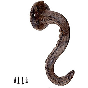 Unique & Cool Steampunk Decor - Cast Iron Pirate Themed Octopus Wall Hook - Fun Tentacle Kraken Hooks Sea Creature - use for Pool Towel Bathroom Accessories, Mermaid Coat Hanger or Key & Ring Holder