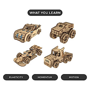 Smartivity Torque Busters 3D Wooden Car Engineering STEM Toy Building Set for Kids Ages 6 and Up, Includes Rubber Bands, Engineered Wood Components, Instruction Manual, Learner's Log