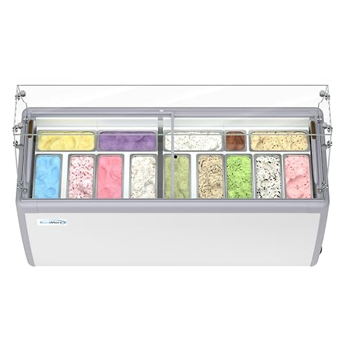 KoolMore KM-GDC-71SD-FG 70 in. 14-Pan Gelato Dipping Cabinet Display Freezer with Sliding Glass Door and Sneeze Guard, 20 cu. ft. ETL Listed