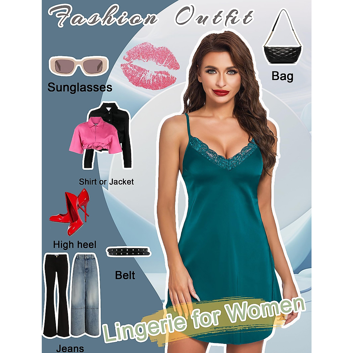 Avidlove Lingerie Set for Women silk pj sets for women satin dresses for women sexy night out Green Small