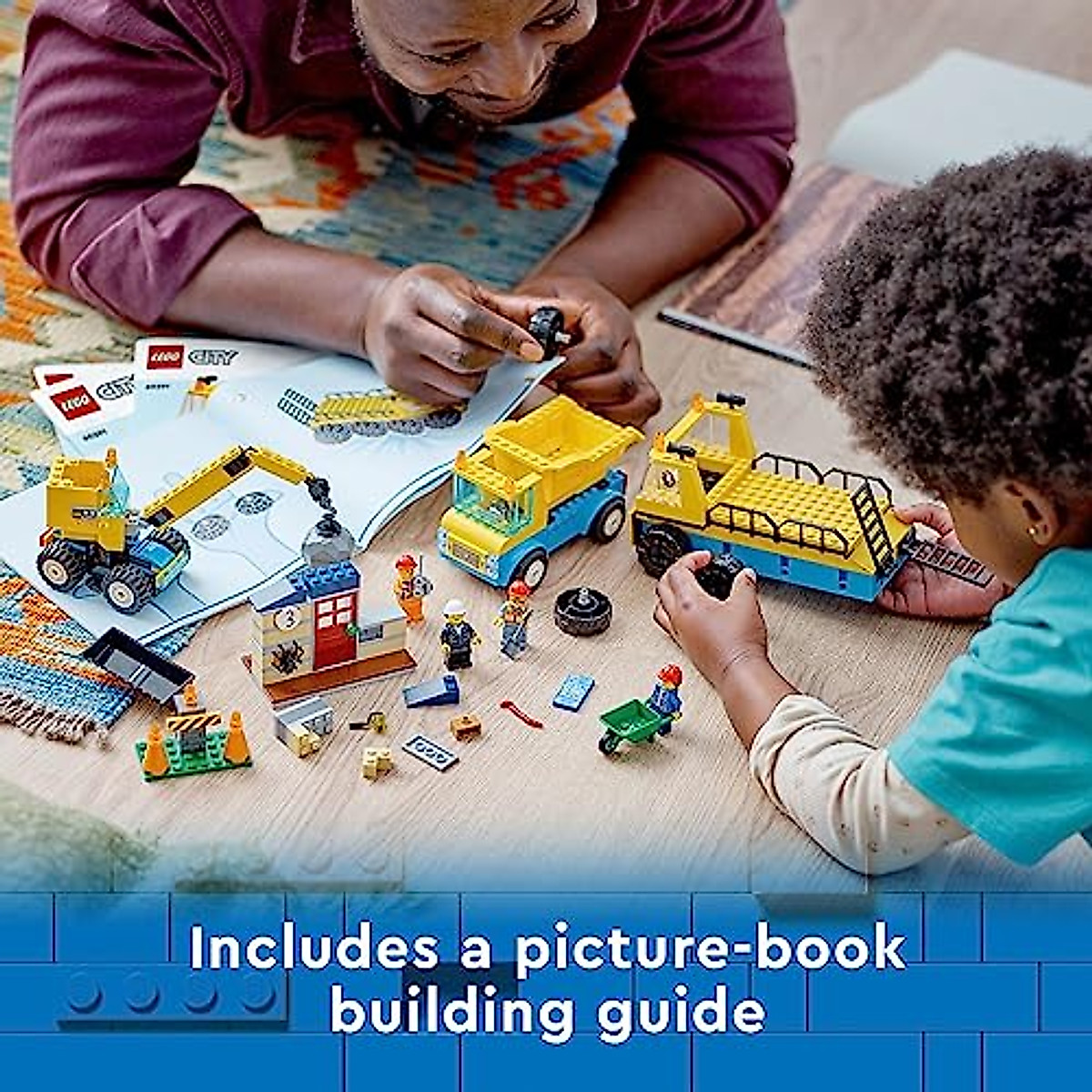 LEGO City Construction Trucks and Wrecking Ball Crane 60391 Building Toy Set for Toddler Kids Ages 4+, includes 3 Construction Vehicles, an Abandoned House and 3 Minifigures for Pretend Play