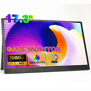 sibolan Portable Monitor,17.3'' 1080P FHD 100% DCI-P3 Laptop Monitor, HDR 178° Screen Eye Care Eye Care External FreeSync Monitor for PS5 PS4 Xbox Series NS, Laptop PC Phone