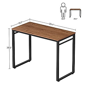 VASAGLE Computer Writing Desk, 39 Inch Office Study Table, Work from Home, with 8 Hooks, Metal Frame, Industrial, 39.4", Walnut Brown