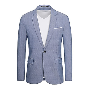 RONGKAI Mens Casual Blazer Sports Coats Suit Jackets for Men Slim Fit One Button Lightweight Blue