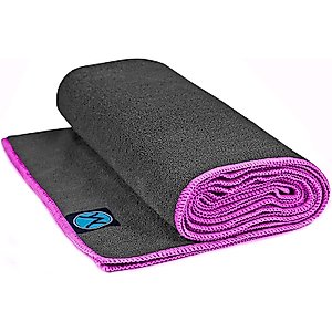 Youphoria Yoga Microfiber Towel Non-Slip Yoga Mat Towel - Hot Yoga Towel for Sweat & Grip... (Gray Towel/Pink Stitching)