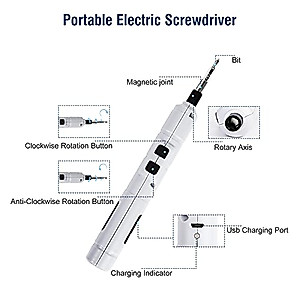 QYBEEDE Cordless Electric Screwdriver, 3.6V Mini Home Screwdriver Set Precision Bits with Screw Accessories Portable Magnetic Repair Tool Rechargeable Power Screwdriver for Phone Watch Camera Laptop