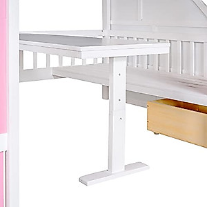 Polibi Full-Over-Full Bunk Bed with Storage Staircase and Changeable Table, Full Bunk Bed Turn into Upper Bed and Down Desk with 2 Drawers, Pink