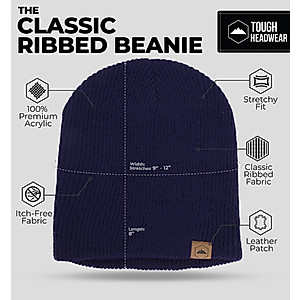 Tough Headwear Beanies for Men & Women - Knit Beanie, Warm & Soft Ribbed Beanie, Daily Knit Hat, Women & Mens Toboggan Hat for Cold Weather Navy Blue