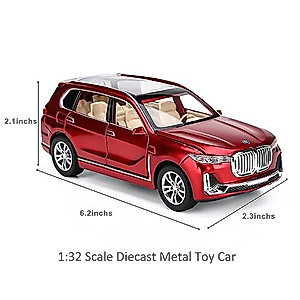 SASASC Toy Cars for Boys Compatible for BMW Toy Car X7 Diecast SUV Model Car Toys with Sound and Light Collectible Pull Back Metal Car for 3+ Year Old Kids (Red, 1:32)