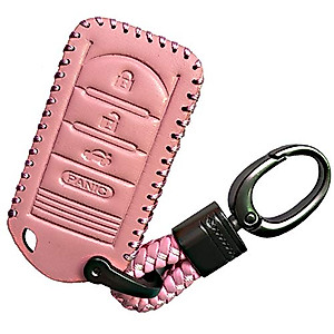 Pink 4Btn Leather Case Protector Key Fob Cover Smart Car Remote Holder Protector Jacket Fit For Acura ILX TL LTX ZDX RDX MDX M3N5WY8145 (NOT fit ENGINE HOLD FOB)