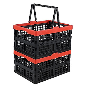 Xyskin Collapsible Reusable Plastic Grocery Shopping Baskets, Foldable Storage Crates with Handles, 2-Pack