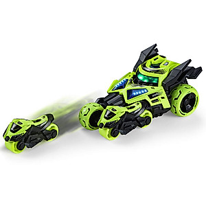 Pull Back Cars Toys, Pull Back Vehicles Motorcycle Launcher Toy Die-cast 3 in 1 Catapult Race Trinity Chariot (Green)