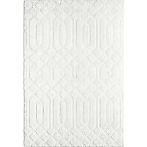 Abani Cozy Cream Area Rug for Living Room, Bedroom - Geometric Diamond Pattern - 8' x 10' - Durable & Easy to Clean