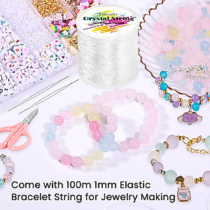 Tilhumt 1mm Elastic String, 328Feet Stretchy Bracelet Crystal String with 2 Beading Needles and 1 Scissors for Beading and Jewelry Making