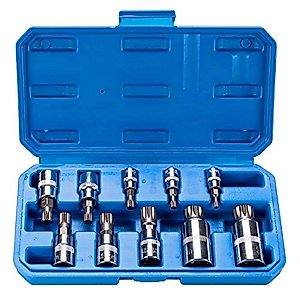 Qnkaa XZN Triple Square Spline Bit Socket Set 10pcs Silver M4 - M18, Premium S2 Alloy Steel, 1/4” 3/8” 1/2” Drive