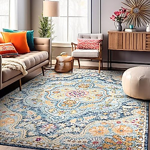 Rugshop Vintage Distressed Bohemian Area Rug 7'10" x 10' Navy