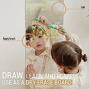 LOOKEY Growth Chart Mirror for Kids - Height Ruler with Stickers - Nursery Wall Decor Dress Up Center - Shatterproof Acrylic Full Body Measurement - Montessori Essential