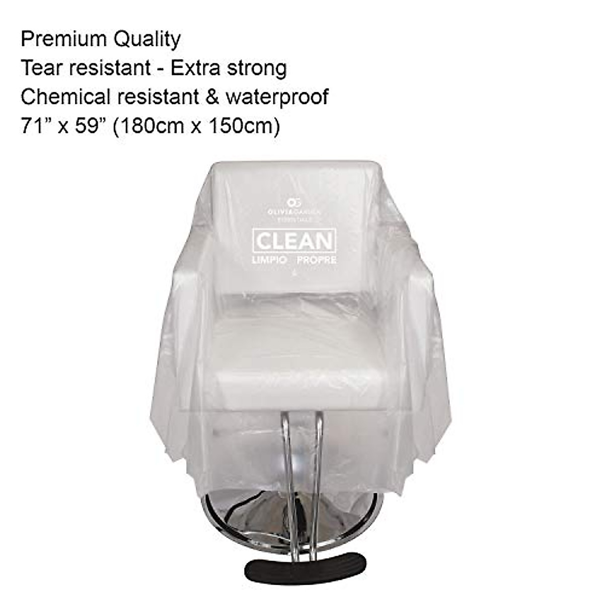 OG Essentials Clear Tear Resistant Disposable Chair Covers (71" x 59") for Salons, Spas, Barbers, and Others 25pk